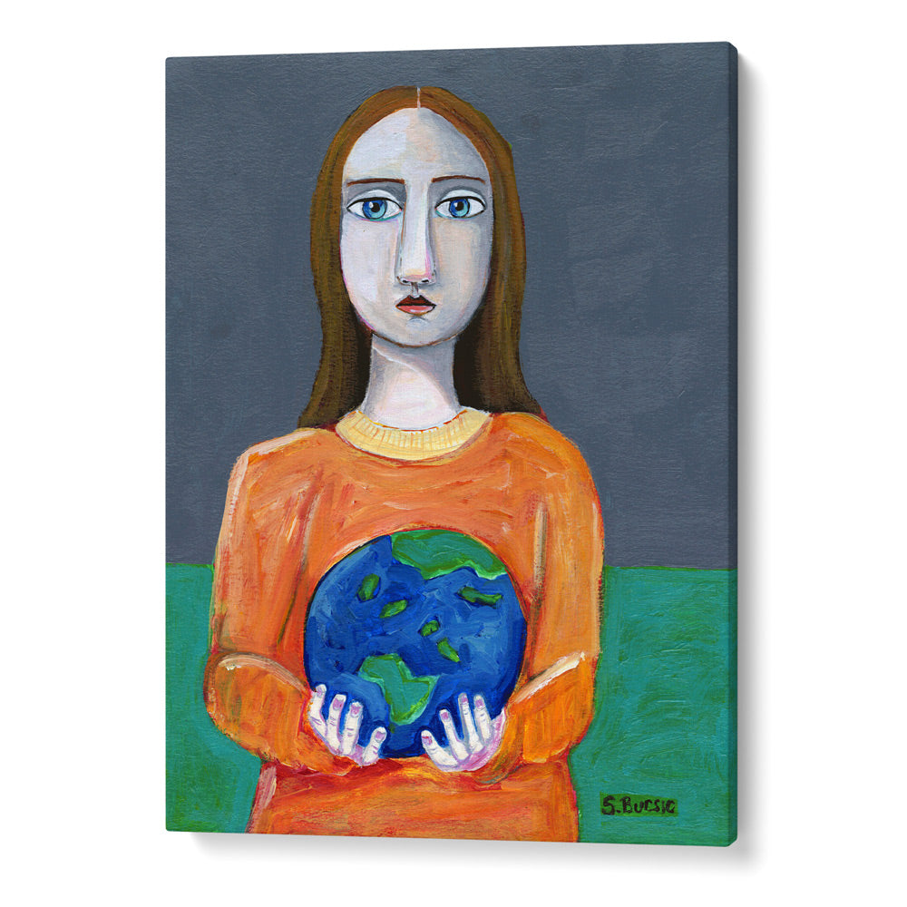 Aesthetic Canvas Painting of Woman Holding Earth | Women Illustrations ...
