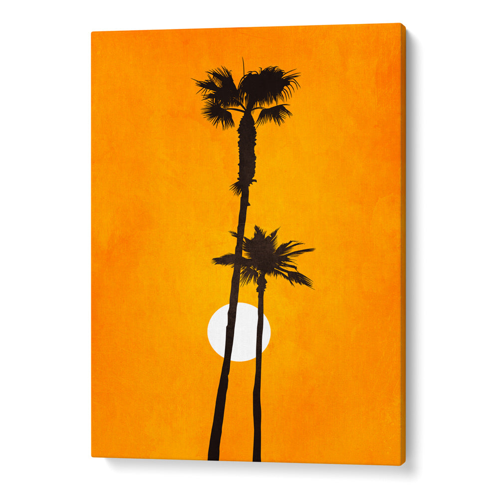 Kubistika Sunset Painting | Yellow Landscape And Palm Trees Artwork ...