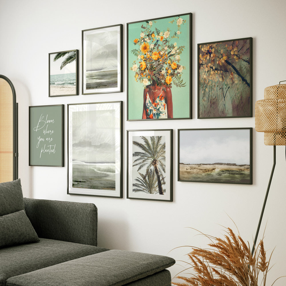 Nature Green Gallery Wall Set Of 8 | Canvas Paintings Frame Set – Nook ...