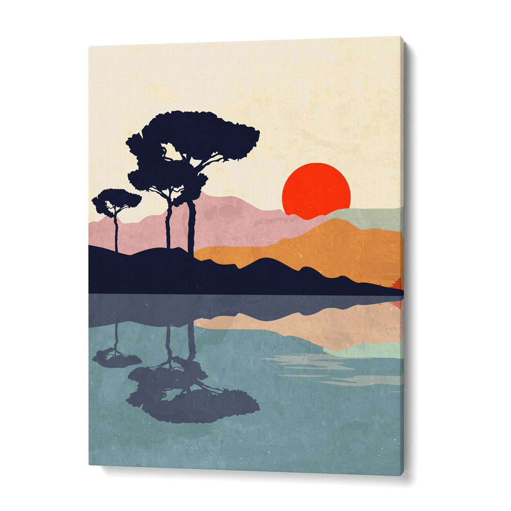 Burnt Orange Sunset Landscape Wall Art | Scenery Wall Painting – Nook ...
