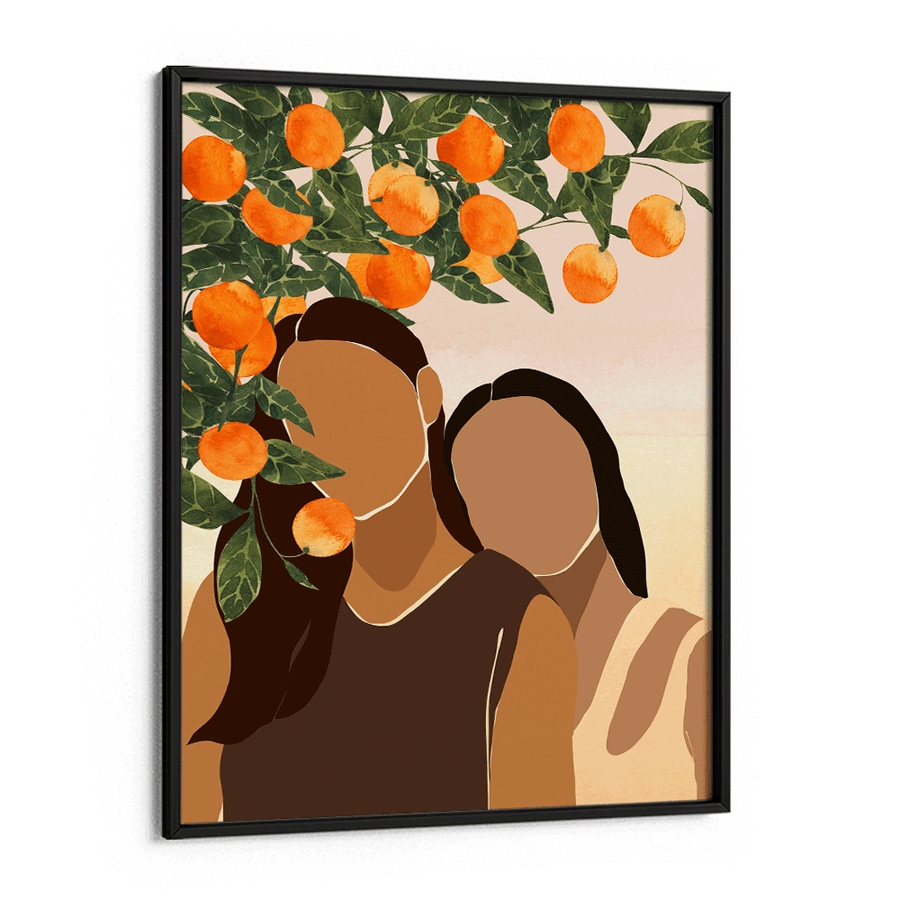Boho Wall Art Print of Two Women Under Orange Tree, Female Empowerment ...